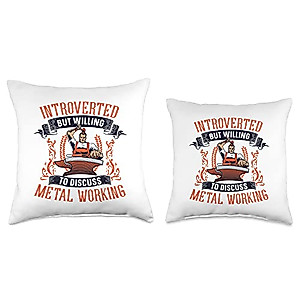 Forging Tools Equipment Kit Gifts For Beginners Introverted But Willing to Discuss Metal Working Blacksmith Throw Pillow, 18x18, Multicolor