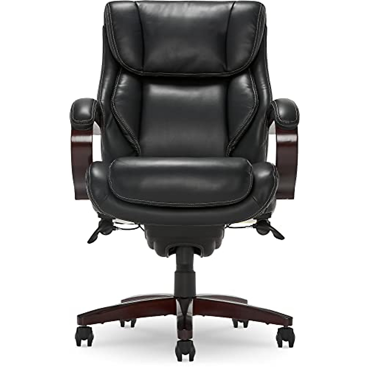 La-Z-Boy Bellamy Executive Office Chair with Memory Foam Cushions, Solid Wood Arms and Base, Waterfall Seat Edge, Bon, Black