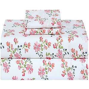 RUVANTI 100% Cotton Full Size Bed Sheets, 4 Pieces, Soft & Breathable Percale Weave Bedding, Deep Pocket 16", Hotel Standard, Crisp Cool Feel, Durable, Perfect Sheet Set Floral, Bloomex