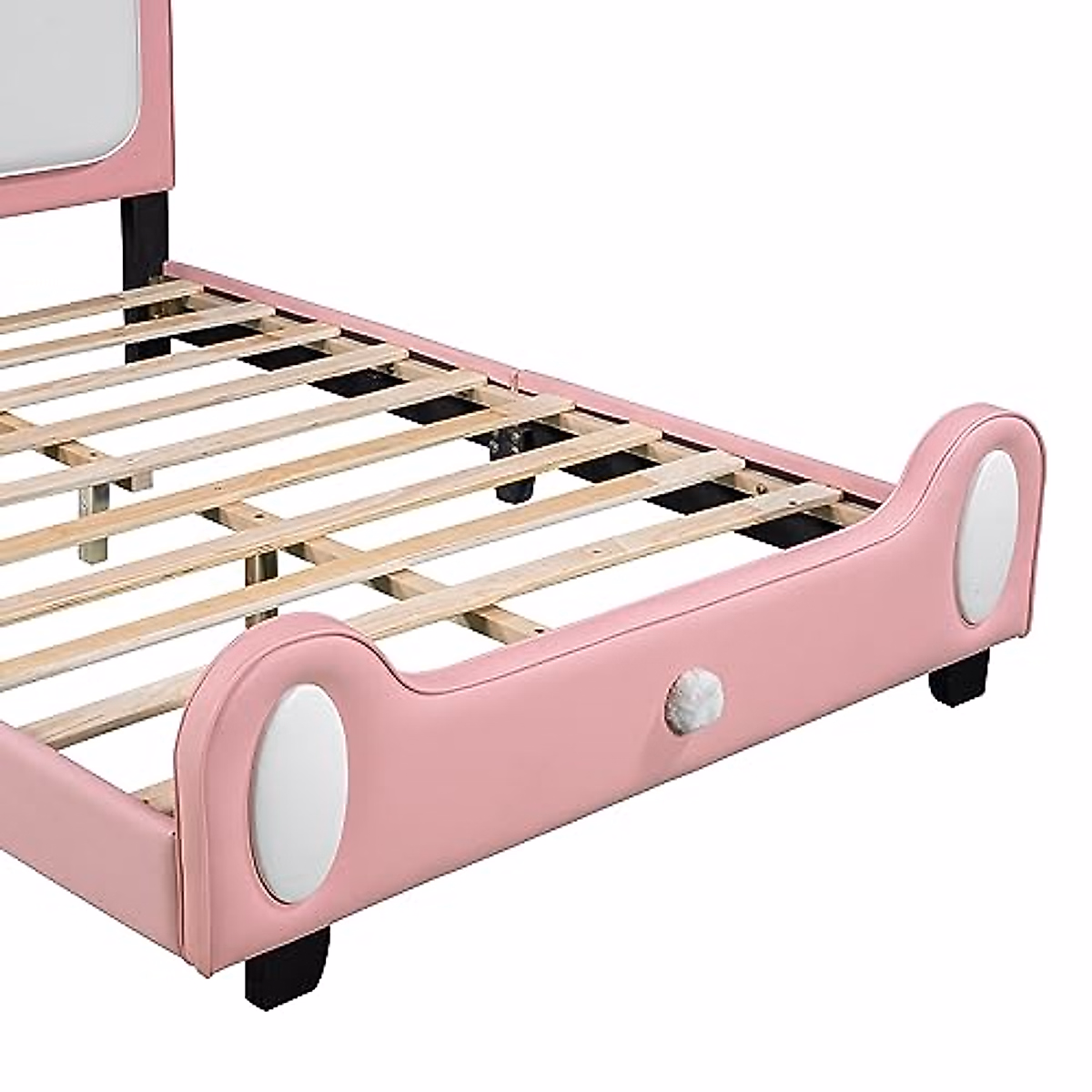 YSWH Full Size Upholstered Rabbit Shaped Princess Bed, Wood Platform Bed Frame with Bunny Ears Headboard and Bunny Tail Footboard, Kids Bedroom Furniture Fun Cute Rabbit Bed Pink Bed