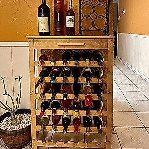 Kinlife Bamboo 6-Tiers Wine Rack with Drawer Free Standing Holder Storage Display Shelves for Storing 36 Bottles with Table Top