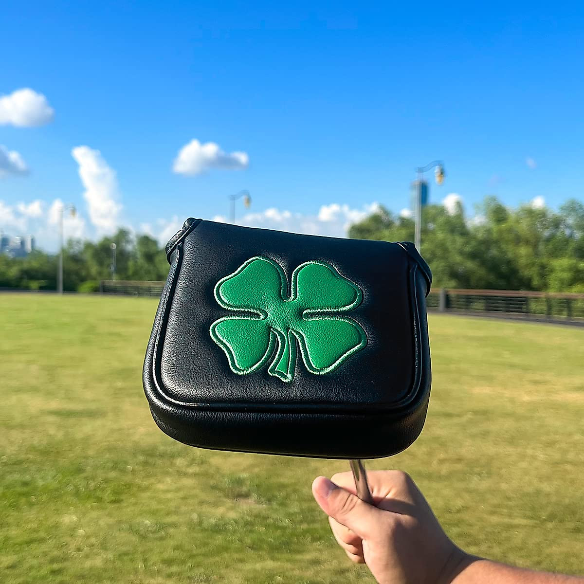 Barudan Golf Lucky Shamrock Heel Shaft Mallet Cover Square Mallet Putter Cover Headcover Magnetic for Scotty Cameron 6M DB Taylormade Spider S Ping (Black)