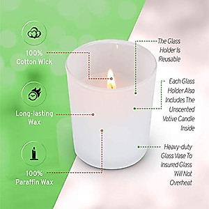 KISCO CANDLES Votive Candles with Holders 24-Pack 12 Hours | Frosted White Decorative Glass Home Décor | Beautiful Living Room, Kitchen, Bathroom Lighting | Long-Lasting Wax