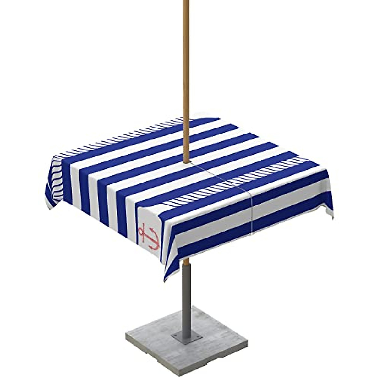 EZON-CH Outdoor Tablecloth with Umbrella Hole and Zipper 54"x54", Anchor Rope and Steering Wheel Blue Square Waterproof Table Cloth Table Covers for Dining, Garden, Courtyard, Patio, Camping, Picnic
