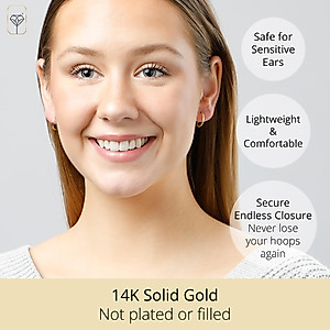 MAX + STONE Solid 14k Gold Hoop Earrings for Women | 1.5mm Tube, Flex Continuous 14mm (0.55 Inch) Diameter Small