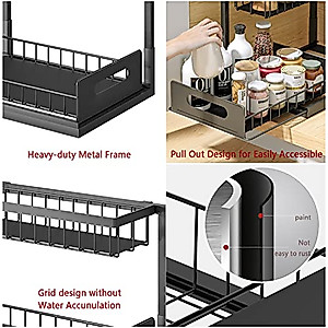 Under sink organizer, Furihshe kitchen storage pull out double shelf drawer 2-Tier Slide Out Sliding Shelf Under Cabinet Storage Multi-Use for Under kitchen sink organizers and storage, Black