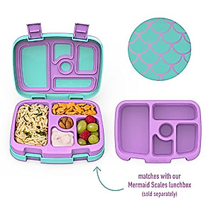 Bentgo® Kids Prints Tray with Transparent Cover - Reusable, BPA-Free, 5-Compartment Meal Prep Container with Built-In Portion Control for Healthy Meals At Home & On the Go (Mermaid Scales)