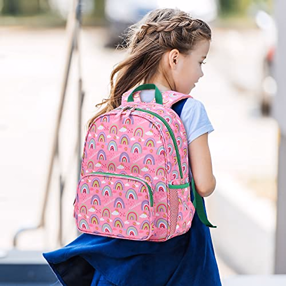 BUG Toddler Kids Backpack For Girls Boys, Cute Small Backpacks for Preschool and Kindergarten with Adjustable Padded Shoulder Straps, Pink Rainbow