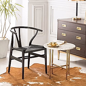 Polynices Wishbone Chair, Weave Modern Solid Wood Mid-Century Y Shaped Backrest Dining Chair (Black Set of 2)