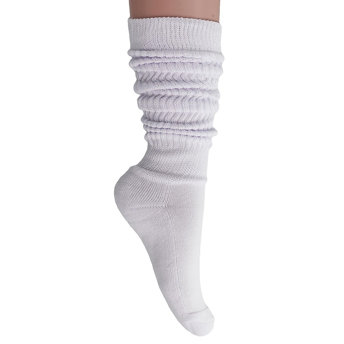 AWS/American Made Slouch Socks Cotton Scrunch Knee High Extra Long and Heavy Socks (White, 2)