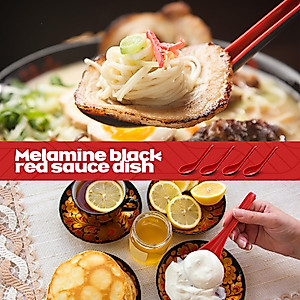 Hushee 100 Pcs Asian Chinese Soup Spoons 6.3 Inches Japanese Korean Soup Spoons Miso Soup Spoons Red and Black Spoons Bulk with Hook for Melamine Soba Wonton Rice Pho Ramen Noodle Soups Dumpling