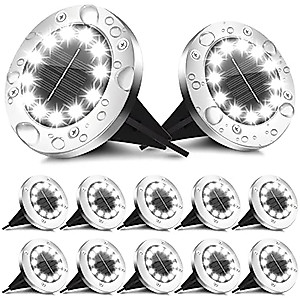 MIQIA Solar Ground Lights Outdoor, 12 Pack 12 LED Solar Garden Lights Waterproof, Super Bright in-Ground Lights, Solar Disk Lights for Yard, Walkway, Pathway, Patio, Lawm, Outdoor Decorations (White)