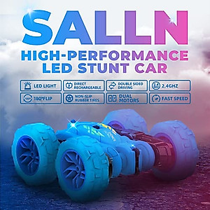 SALLN Remote Control Car-w/Wheel Lights,Direct Rechargeable,RC Cars Stunt Car Toy for Boys 8-12,4WD 2.4Ghz Max 50+min Playtime 360° Rotating RC Car for Boys 4-7,Kids Xmas Gifts Toy Car for Boys Girls
