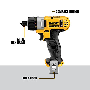 DEWALT 12V MAX Cordless Screwdriver, 1/4-Inch Hex Chuck, 1-Inch Bit Tips, Electric (DCF610S2)