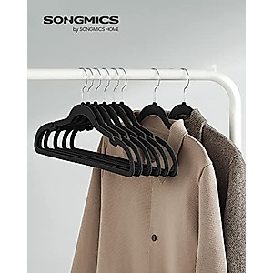 SONGMICS Velvet Hangers 50 Pack, Non-Slip Clothes Hangers, with Shoulder Notches, Pants Bar, 360° Swivel Hook, Space-Saving, for Closet, Black UCRF029B05