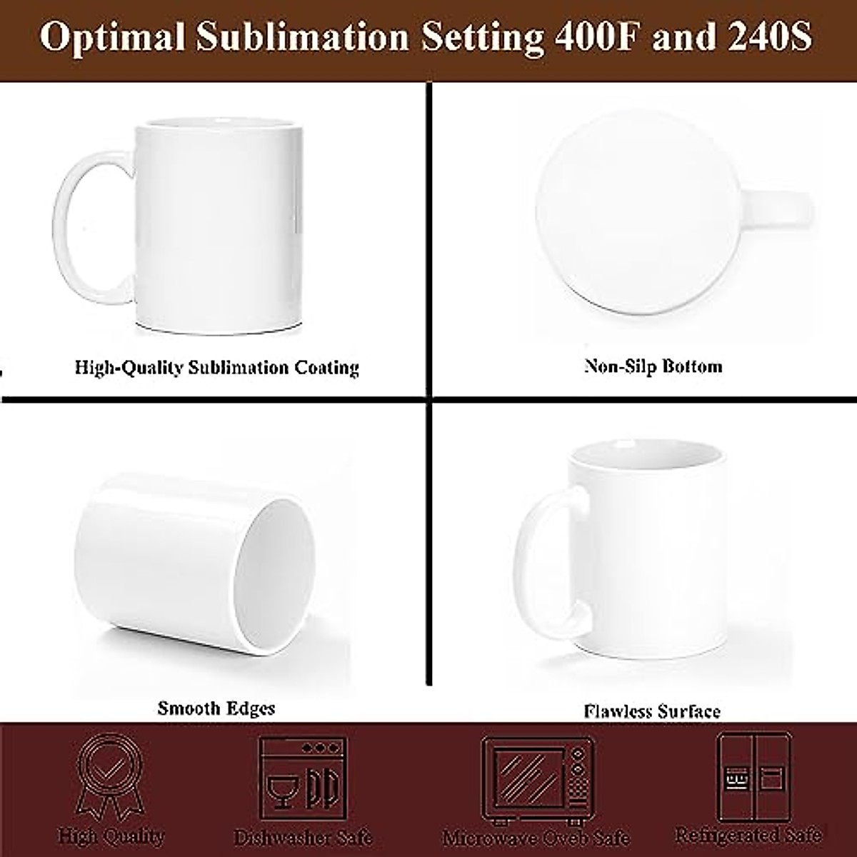 ABBSH Sublimation Mugs, Sublimation White Coffee Mugs Tazas Para Sublimacion Blank 11 OZ With Box for for Coffee, Soup, Tea, Milk, Latte, Hot Cocoa Set of 12