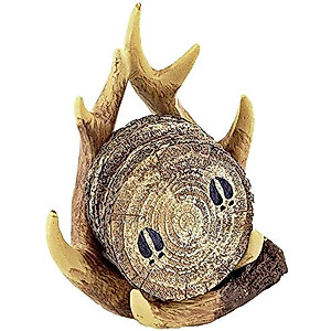 Bellaa 23295 Drink Coaster Set Old West Deer Antler Home Decor Table Beverage Coasters Holder Set 5 Pcs Outdoors Rustic Cabin Theme Lodge Mountain Man Cave Art