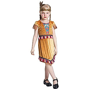 IKALI Girls Native American Costume, Kids Indian Costume Toddlers Children Halloween Role Play Costume Outfit Dress-Up Set