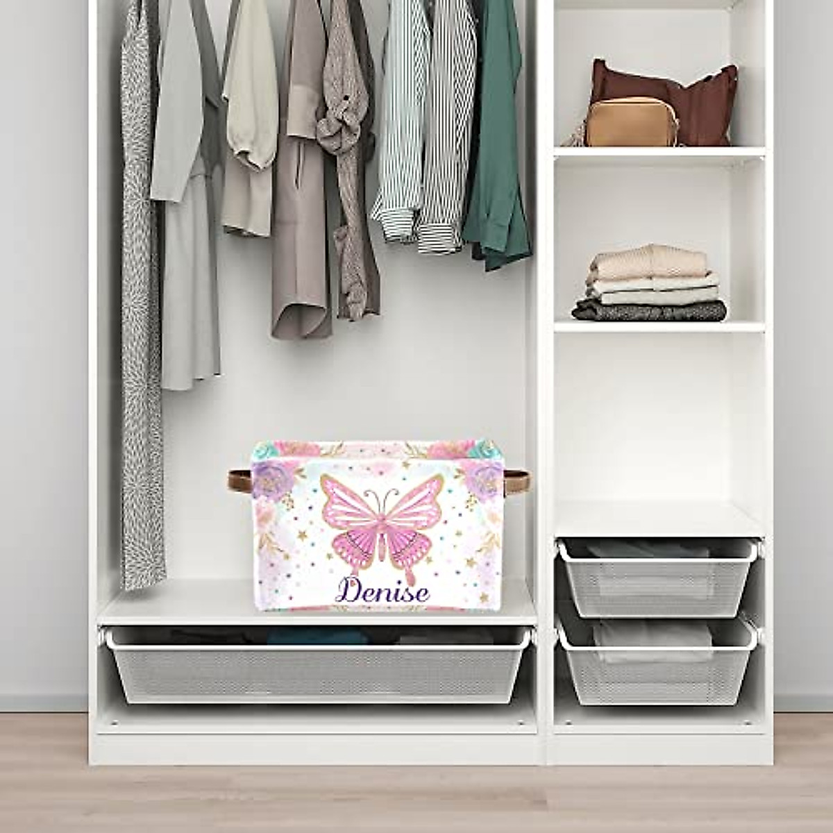 Magical Butterfly Fairy Personalized Large Storage Box for Toy,Bathroom,Nursery,Home Kitchen Shelves,Custom Closet Decorative Storage Bins 2 Pack