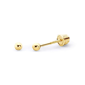 Wellingsale 14K Yellow Gold Polished 2MM Ball Stud Earrings With Screw Back