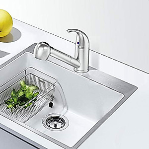 LEPO Single Lever Pull Out Kitchen Sink Faucets, Single Handle Low Arch Stainless Steel Brushed Nickel Rv Kitchen Faucet with Pull Down Sprayer, Bar Utility Sink Faucets