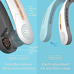 CICINOESI Neck fans portable rechargeable 4000mAh portable neck fan Bladeless 4 Turbo 9oz ultra light 360° Surround Wind 3 speeds bladeless neck fan Gifts Outdoor Sports construction worker Black (White)