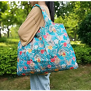 Fineget Folding Shopping Grocery Laundry Spare Tote Bag Perennial Leaf Aesthetic Foldable Beach Picnic Duffel Bag for Women Travel Hand Backpack Bag Camping Gym Sparts Changes Spare