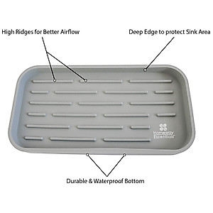 Homeway Essentials Kitchen Sink Organizer | Soap Caddy and Sponge Holder | Silicone Tray for Sponges, Soap Dispenser, Scrubber and Other Dishwashing Accessories - Gray