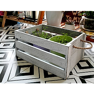 SLPR Wooden Crates for Decoration and Storage (Set of 3, Rope Handles): Rustic White Wood Crate Boxes for Display, Small Distressed Farm Bin, Prop Boxes for Photography, Craft Storage