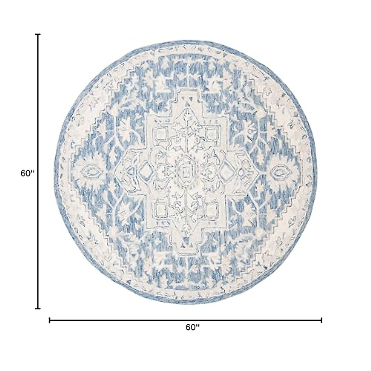 SAFAVIEH Micro-Loop Collection 5' Round Blue/Ivory MLP503M Handmade Shabby Chic Medallion Premium Wool Area Rug