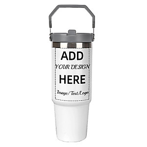 Personalized Tumbler with Handle|Custom Coffee Tumbler with Lid and Straw|Design Your Own Text/Photo Car Cup Holder|Stainless Steel Cup for Gym/Work/Travel Mug Gift for Women&Men(30oz)