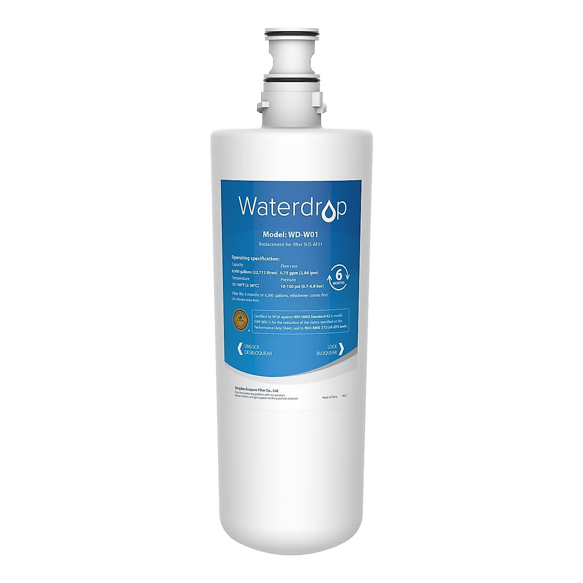Waterdrop 3US-AF01 Undersink Water Filter, Replacement for Filtrete® 3US-AF01, 3US-AS01, Aqua-Pure AP Easy C-CS-FF, WHCF-SRC, WHCF-SUFC, WHCF-SUF, NSF/ANSI 42 Certified, Pack of 1