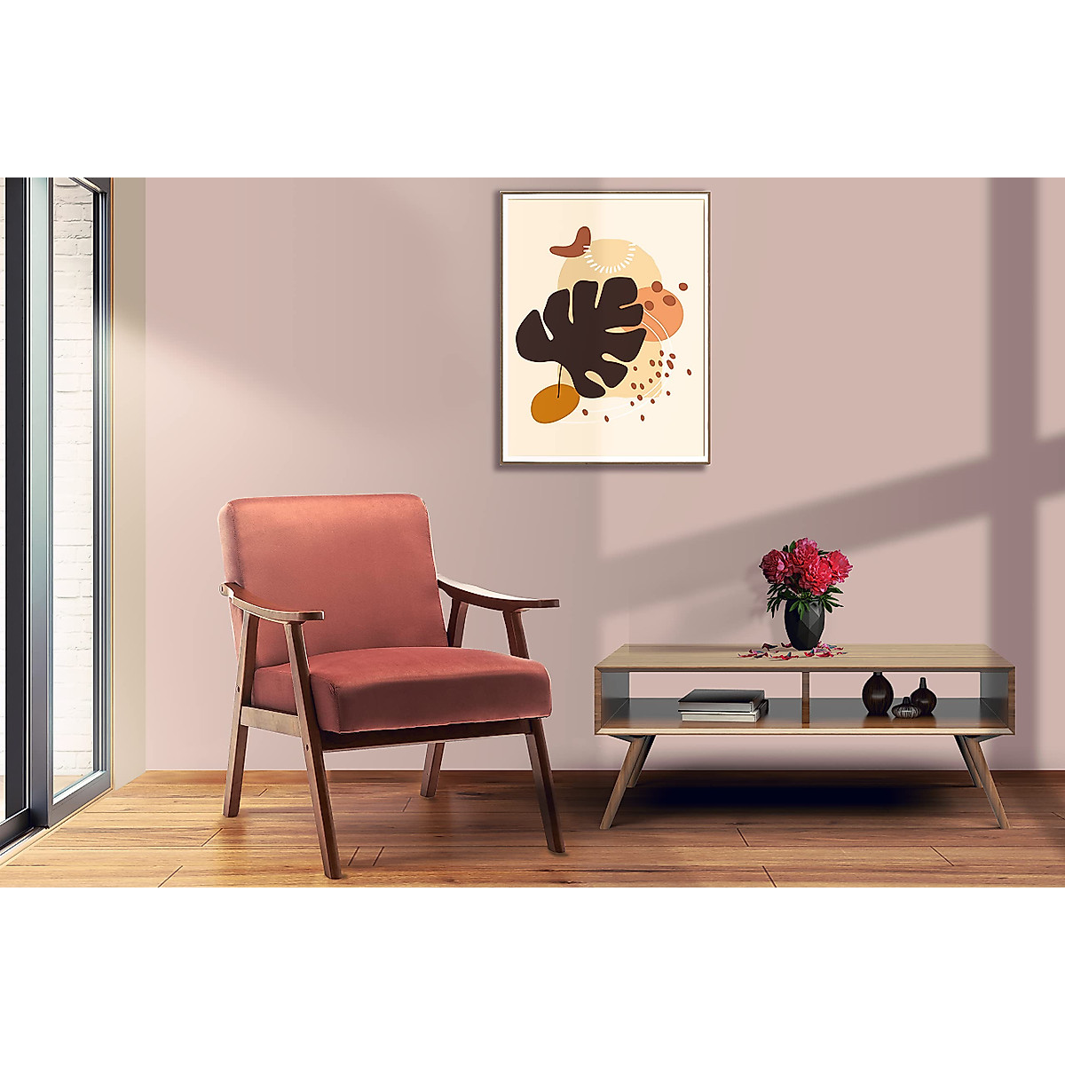 Container Furniture Direct Accent Chair with Microfiber Upholstery and Solid Wood Frame, Classic Mid-Century Modern Living Room Furniture for Extra Seating, 30.31" D x 26.37" W x 31.88" H, Rose