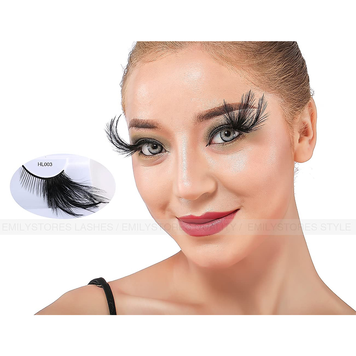 EMILYSTORES Black-Wing Faux-Feather Costume Eye Lashes For Halloween, Dramatic Eyelashes, Party Looking, 1 Pair