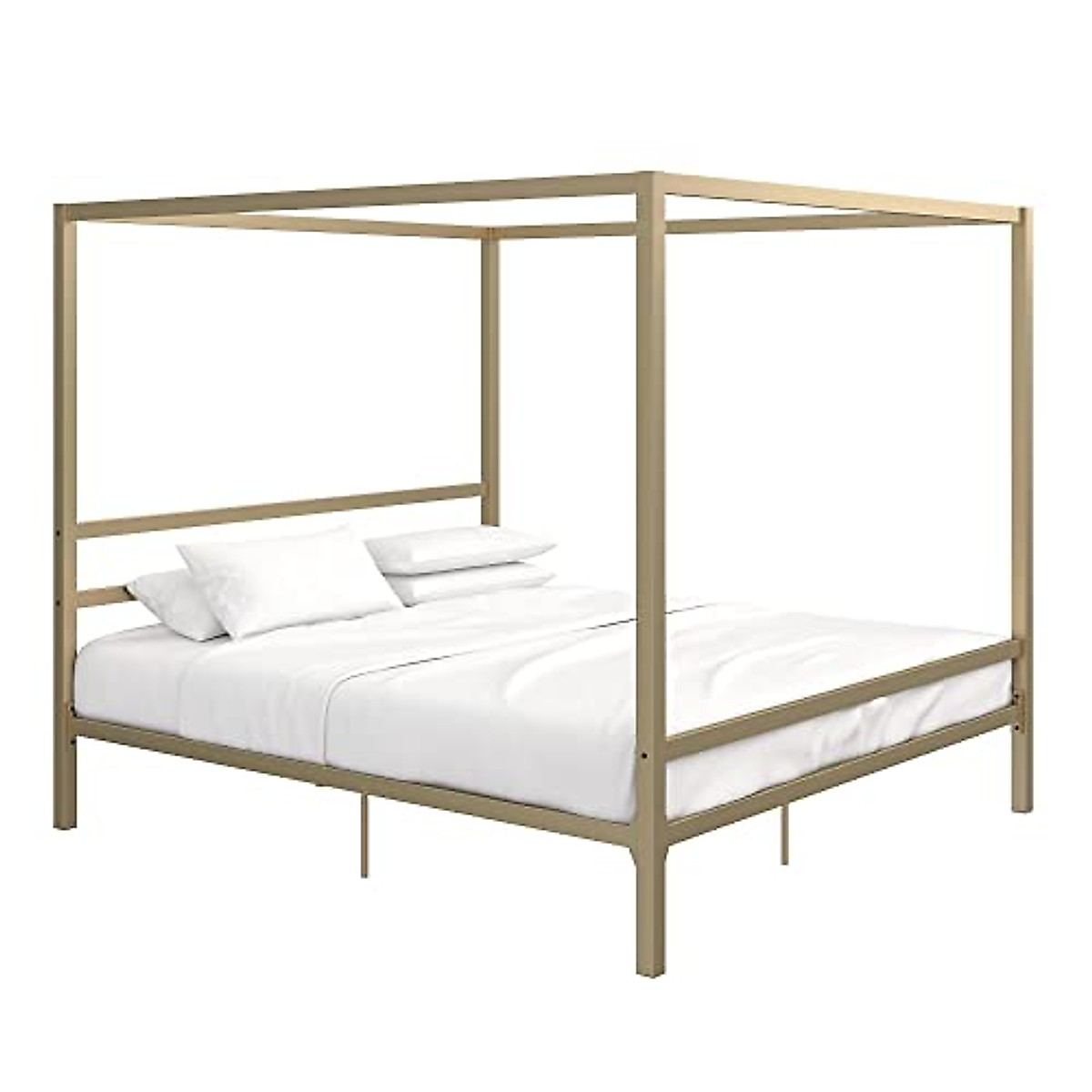 DHP Modern Metal Canopy Platform Bed with Minimalist Headboard and Four Poster Design, Underbed Storage Space, No Box Spring Needed, King, Gold