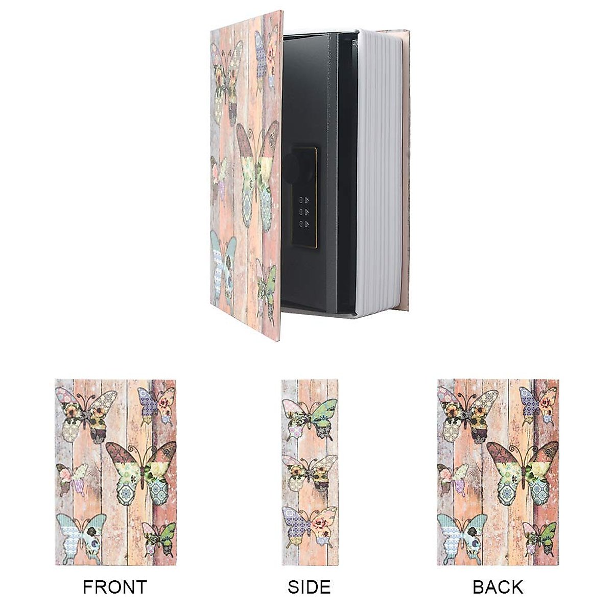 PACOLO Small Sized Diversion Book Safe Storage Box, Dictionary Secret Safe Metal Can with Security Combination Lock/Key, Diversion Book Hidden Safe (Combination, Butterfly)