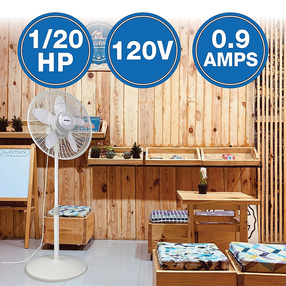 Air King 9119 18-Inch 3-Speed Commercial Grade Adjustable Oscillating Pedestal Fan, 1/20-Horsepower, White