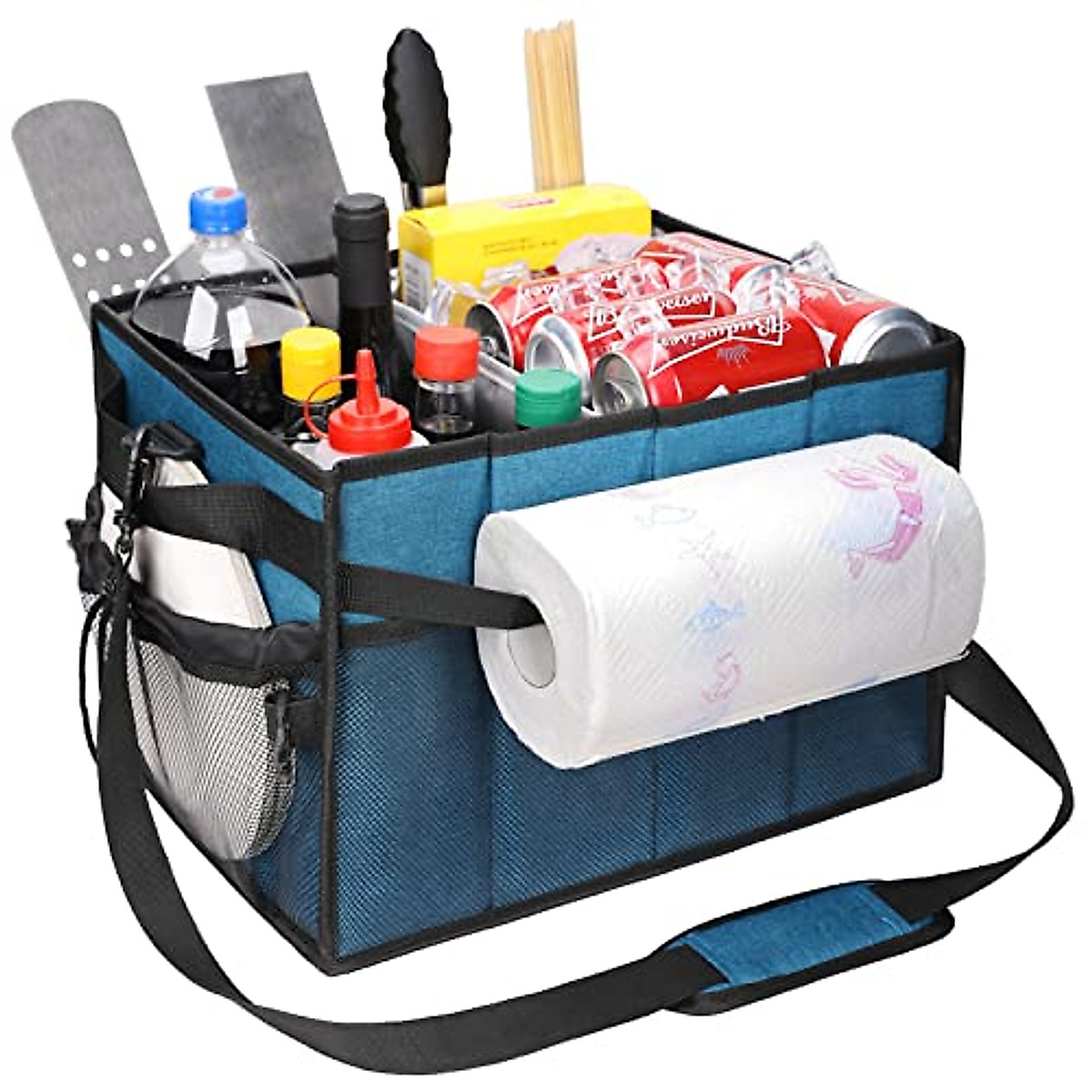 Large Grill and Picnic Caddy, Equipped with Paper Towel Holder, Condiments, Barbecue Utensils, Plate, Easy Carry Griddle Caddy, Must Haves for Outdoors Tailgating Accessories, Camper, Travel, Car, RV