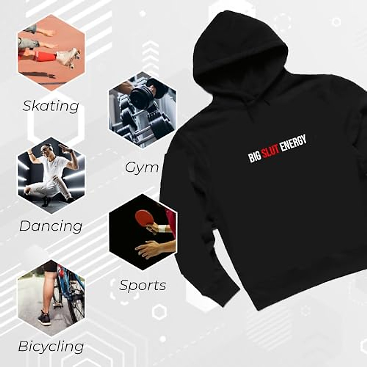 Slutty Vegan Big Slut Energy Hoodie, Fashion Hooded Sweatshirt, Pullover Hoodie with Pocket, Moisture Wicking & Breathable (US, Alpha, XX-Large, Regular, Regular) Black