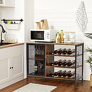 GAOMON Wine Bar Cabinet, FreeStanding Wine Rack Table, Liquor Cabinet with Glass Holder, Floor Bar Cabinet for Liquor and Glasses for Home Kitchen Dining Room