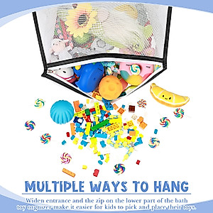 Shappy 2 Pieces Bath Toy Organizer Baby Bathtub Extra Large Opening Toys Mesh Multiple Ways to Hang Holder Bottom Zipper Storage Bag with 4 Adhesive Hooks (Gray)