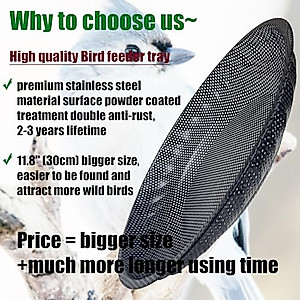 CQAIRIOU Premium Hanging Bird Feeder Tray,Size 11.8” Large Platform Bird Feeder Stainless Steel Mesh Tray,Wild Bird Feeder for Outside Hanging Seed Platform