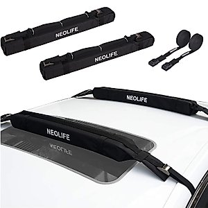 WONITAGO Soft Roof Rack Pads with Single Wrap-Rax Straps and Storage Bag, Universal Car Roof Rack for Surfboard, Kayak, SUP Paddleboard, Canoe, 28" (Pair)