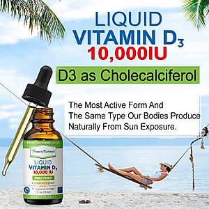 Power By Naturals Vitamin D3 Liquid Drops 10000 IU - High-Potency Vitamin D3 for Adult Bone Strength & Immune Support - Gluten-Free, Non-GMO, Sugar-Free Vitamin - Orange Flavor, 1 fl Oz (30 Servings)