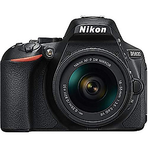 Nikon D5600 DSLR Camera with 18-55mm Lens (1576) + 4K Monitor + Pro Headphones + Pro Mic + 2 x 64GB Cards + Case + Corel Software + Tripod + 3 x EN-EL14A Battery + More (International Model) (Renewed)