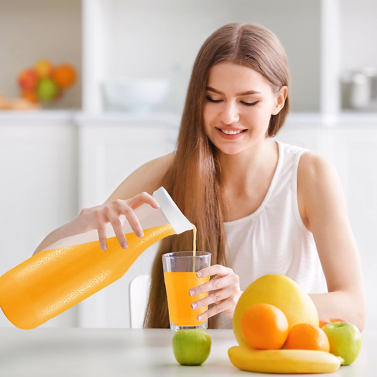 DilaBee Plastic Water Pitcher With Lid Round Carafe Pitchers for drinks, Milk, Smoothie, Iced Tea, Mimosa Bar - BPA-Free - Not Dishwasher Safe (2-Pack, 50 Ounce)