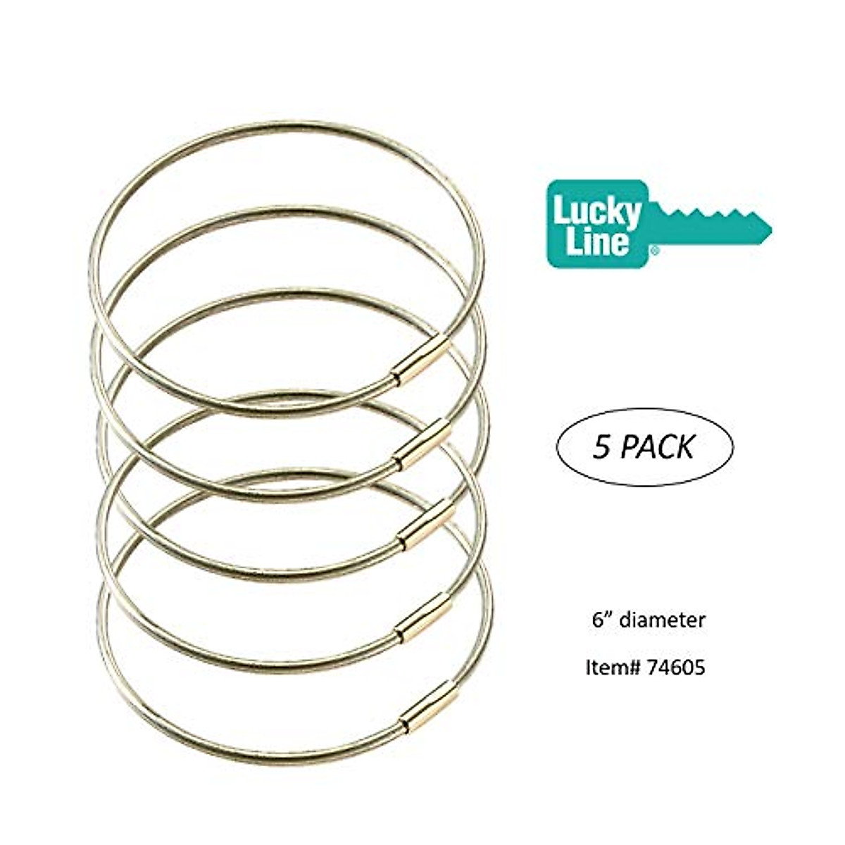 Lucky Line Pull-Apart 6" Tension Closure Steel Key Ring, 5 Pack (74605)
