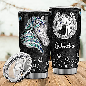 Wassmin Personalized Horse Tumbler Cup With Lid 20oz 30oz Jewelry Horses Stainless Steel Double Wall Vacuum Insulated Tumblers Coffee Travel Mug Birthday Christmas Women Gifts Custom Name