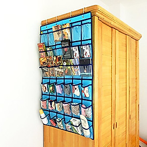 NIMES Hanging Closet Underwear Sock Jewelry Storage Over The Door Classroom Cell Phone Calculator Organizer 36 Clear Pockets (Blue)