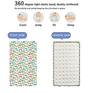 Retro Car Themed Fitted Crib Sheet,Standard Crib Mattress Fitted Sheet Soft & Stretchy Fitted Crib Sheet-Baby Sheet for Boys Girls,28“ x52“,Multicolor
